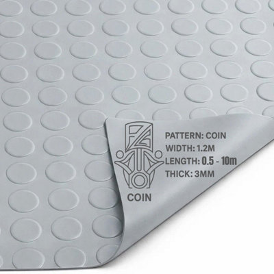 PG Floor PVC Matting Roll 8.5m x 1.2m, Light Grey Coin Non Slip Mat ...
