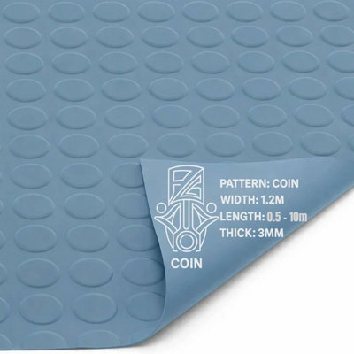 PG Floor PVC Matting Roll 8m x 1.2m, Dark Grey Coin Non Slip Mat, Heavy ...