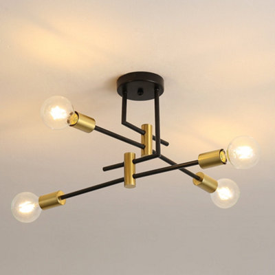 Pheashine Black and Gold Modern Ceiling Lamp 4-Head Semi-Recessed ...