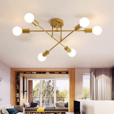 Pheashine Gold Modern Ceiling Lamp 6-Head Semi-Recessed Industrial ...