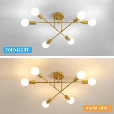Pheashine Gold Modern Ceiling Lamp 6-Head Semi-Recessed Industrial ...