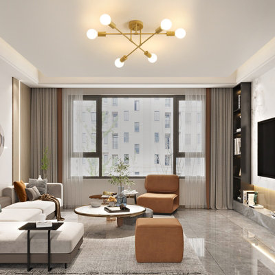 Pheashine Gold Modern Ceiling Lamp 6-Head Semi-Recessed Industrial ...