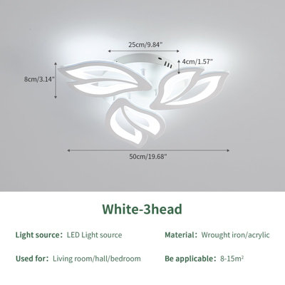 Pheashine Modern 3 Head LED Ceiling Lamp,40W Cool White 6500K Petal ...