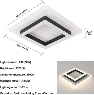 Pheashine Modern Square LED Ceiling Light 30W 4500K Acrylic