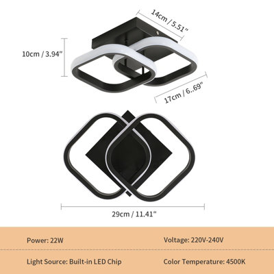 Pheashine Sleek Double Square LED Ceiling Light 19W Black Frame 19cm ...
