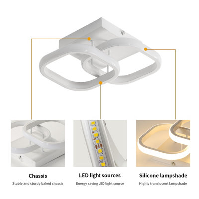 Pheashine Sleek Double Square LED Ceiling Light 22W White 19cm Warm ...