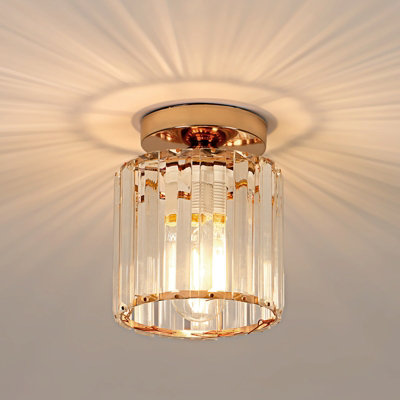 Pheashine Vintage Style Gold Round Ceiling Lamp Crystal Shade E27 Base ...