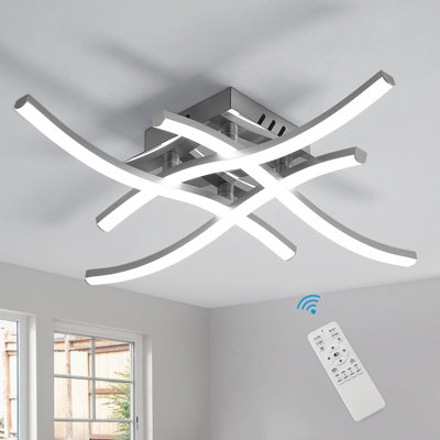 Pheashine Wave LED Ceiling Light Silver Four-pronged 45X45X8CM Stepless ...