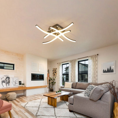 Pheashine Wave LED Ceiling Light Silver Four-pronged 45X45X8CM Stepless ...