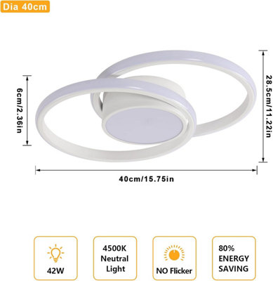 Pheashine White Round LED Ceiling Light, 42W 40cm 4500K Natural White