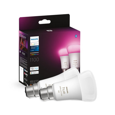 PHILIPS HUE WHITE & COLOUR AMBIANCE SMART BULB TWIN PACK LED B22 WITH ...