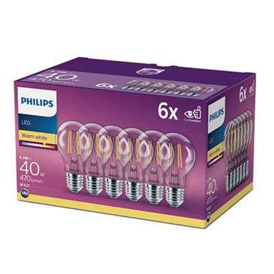 Philips LED 40W E27 Warm White 6-pack Clear