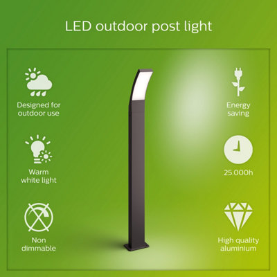 Philips LED Splay Post Light Anthracite 12W 27K | DIY at B&Q