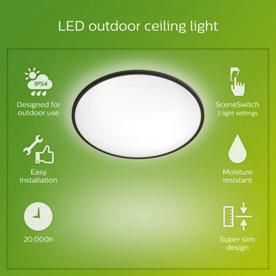Philips LED SuperSim Ceiling Light Black 15W 27K IP54
