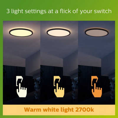 Philips LED SuperSim Ceiling Light Black 15W 27K IP54