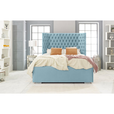 Philly Plush Bed Frame With Thick Winged Headboard - Duck Egg | DIY at B&Q