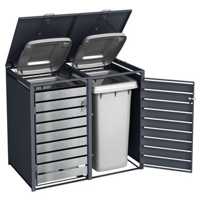 Phoenix GB2213ASK Silver effect Double Wheelie Bin Steel Storage / Bin ...