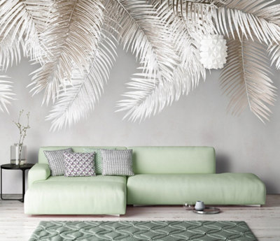 Photo Wallpaper Leaves Beige Bedroom Non-Woven Wall Mural Modern 400x280 cm