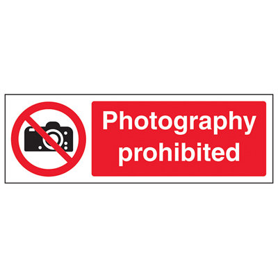Photography Prohibited Warning Sign - Adhesive Vinyl - 300x100mm (x3)