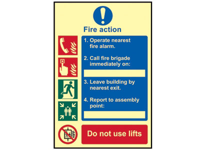 Photoluminescent Fire Action Procedure Sign - 200 x 300mm Safety Indicator