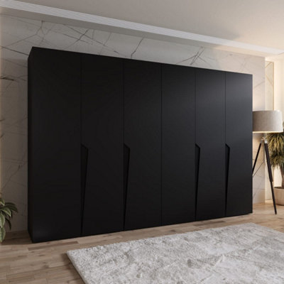 Piano I Hinged Door Wardrobe 300cm - Black Contemporary Six-Door ...