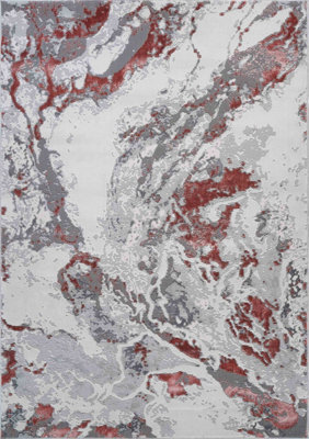 Picasso Modern Living Room Rug - Abstract Area Rugs Pink - Runner 60x220 cm