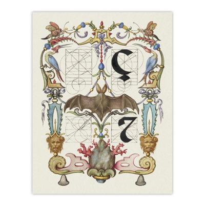 Pictoral Letter Guide with Bat Calligraphy Wall Art Poster Print 12X16"