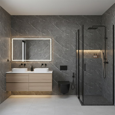 Pieta Grey Marble Gloss PVC Shower Wall Panel 2400x1000x10mm