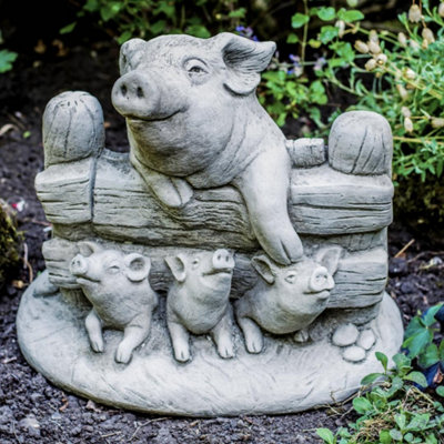 Pig Family Stone Cast Garden Ornament Stoneware Statues
