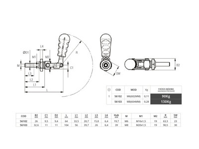 PIHER PUSH-PULL TOGGLE CLAMP M8 (604MM) - 56103