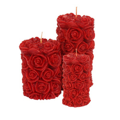 Pillar Candle Set of 3 Red Rose Candles by Laeto Ageless Aromatherapy