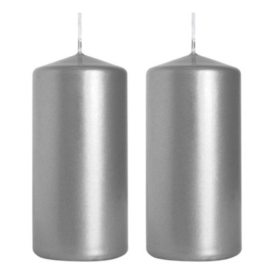 Pillar Candles, Pack of 2, Unscented, Long Burning Time, 10 x 5 cm / 4 ...