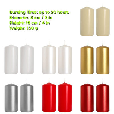 Pillar Candles, Pack of 2, Unscented, Long Burning Time, 10 x 5 cm / 4 ...