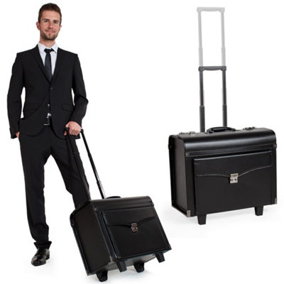 Pilot Case - faux leather, rounded metal corners, 2 wheels, telescopic ...