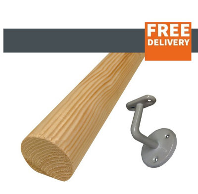Pine Handrail Mopstick 3.6m (with 4x wall brackets) inc. delivery