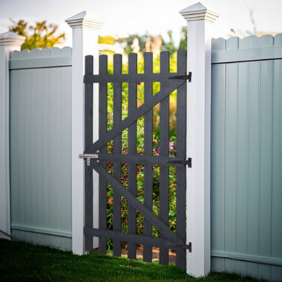 Pine Wood Garden Fence Door for Backyard with a Lock and 3 Hinges, Grey ...