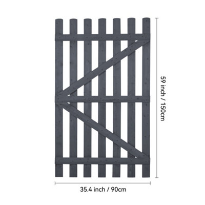 Pine Wood Garden Fence Door for Backyard with a Lock and 3 Hinges, Grey ...