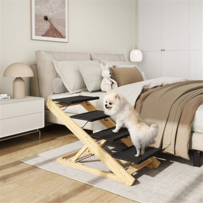Pine wood multifunctional pet stairs, non-slip crossbars and double ...