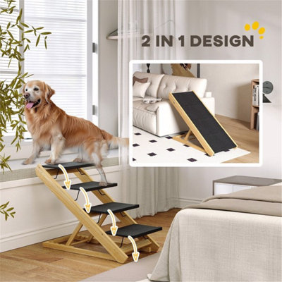 Pine wood multifunctional pet stairs, non-slip crossbars and double ...