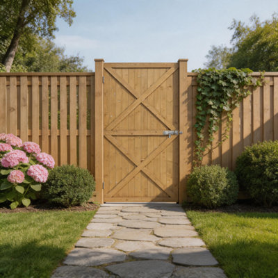 Pine Wooden Garden Gate Freestanding Side Opening Gate with Gate Lock ...