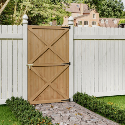 Pine Wooden Garden Gate Freestanding Side Opening Gate with Gate Lock ...