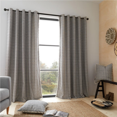 Pineapple Elephant Living Adana Woven Tassel 46x54 Inch Eyelet Curtains ...
