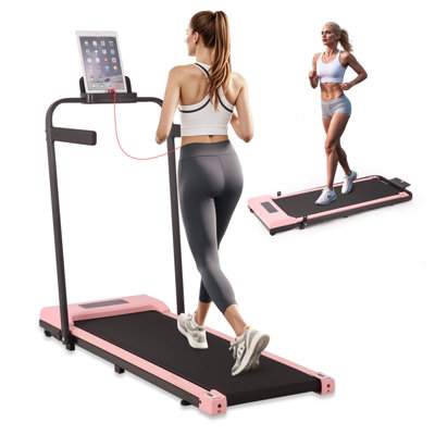 Pink 2 in 1 Foldable Home Fitness Walking Running Treadmill With Handrail