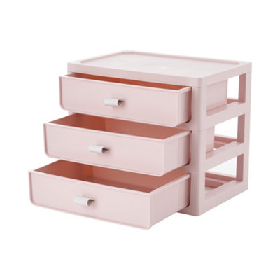 Pink 3-Drawer Desktop Pull Out Cosmetic Storage Box Makeup Organizer