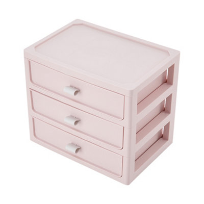 Pink 3-Drawer Desktop Pull Out Cosmetic Storage Box Makeup Organizer