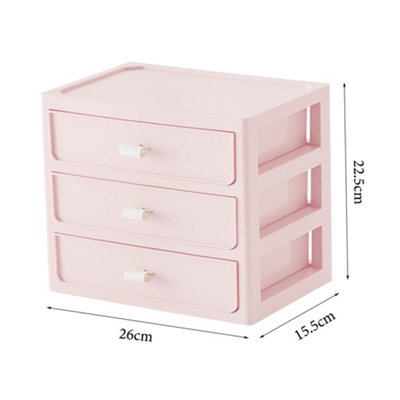 Pink 3-Drawer Desktop Pull Out Cosmetic Storage Box Makeup Organizer