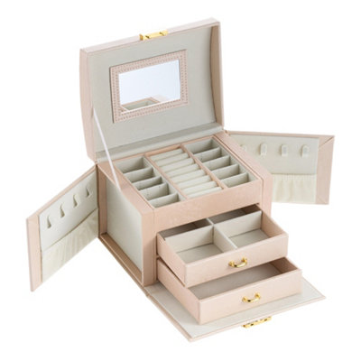 Pink 3-Tier Lockable Travel Jewellery Box with 2 Drawers 17.5cm W x 13 ...