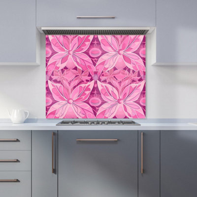 Pink Abstract Floral Design Premium Glass Kitchen Splashback W600mm x ...