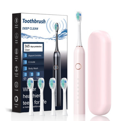 Pink Adult 6- Speed Soft Bristle Electric Sonic Toothbrush