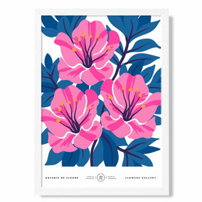 Pink and Blue Cosmos Flower Market Gallery Poster with Hanger / 33cm ...